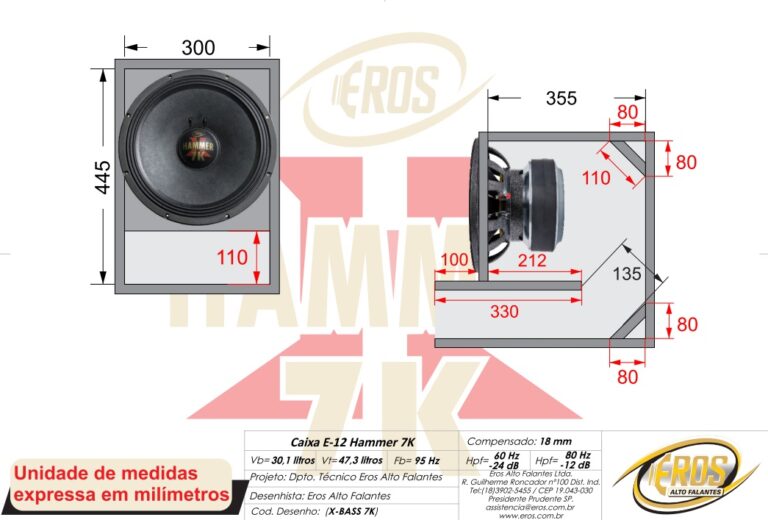Caixa Alto Falante Eros Hammer 700 1.6k 3.0k 4.0k 4.7k 5.2k 6.5k 7.2k ...